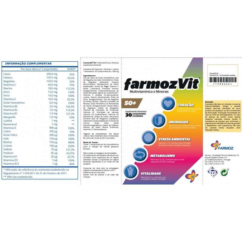 Farmozvit 50+ Comp 30 - Marketplace Médis - Produtos de saúde e bem-estar