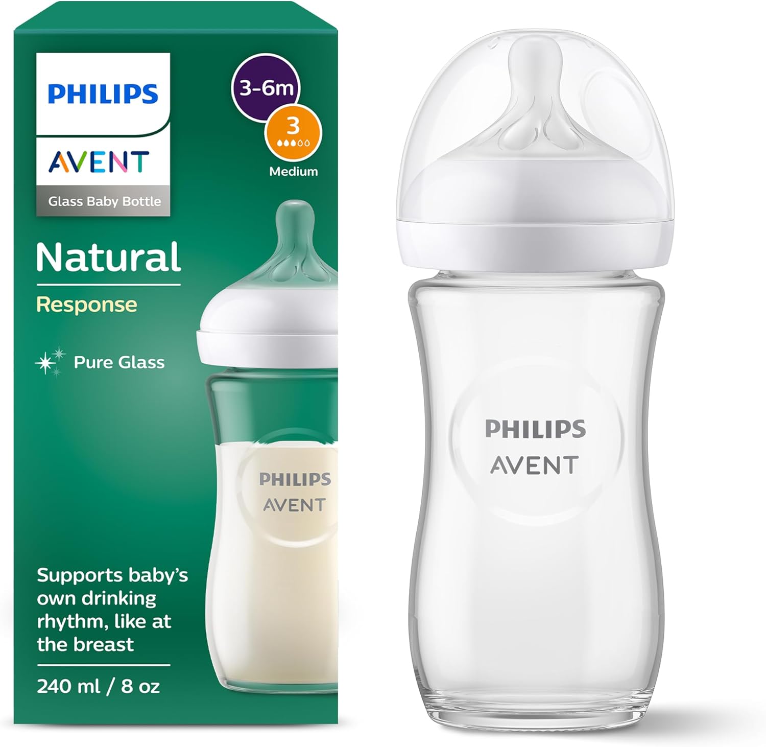 Philips AVENT - Biberão 240 ml. - Vidro - Natural Response - Marketplace Médis - Produtos de ...